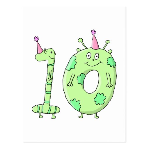 10th Birthday Party Cartoon - Green. Postcard | Zazzle