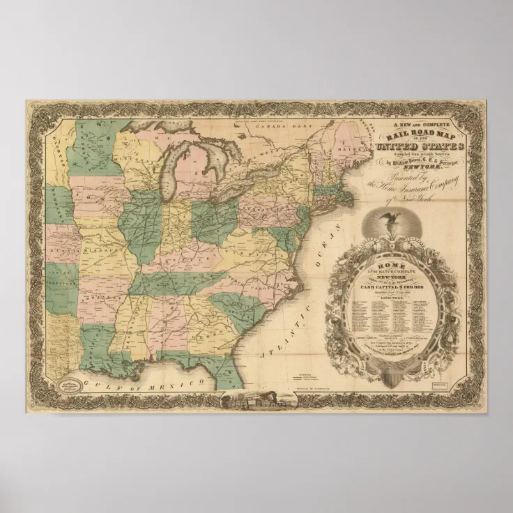 1858 Antique Rail Map of the United States Poster | Zazzle.co.nz
