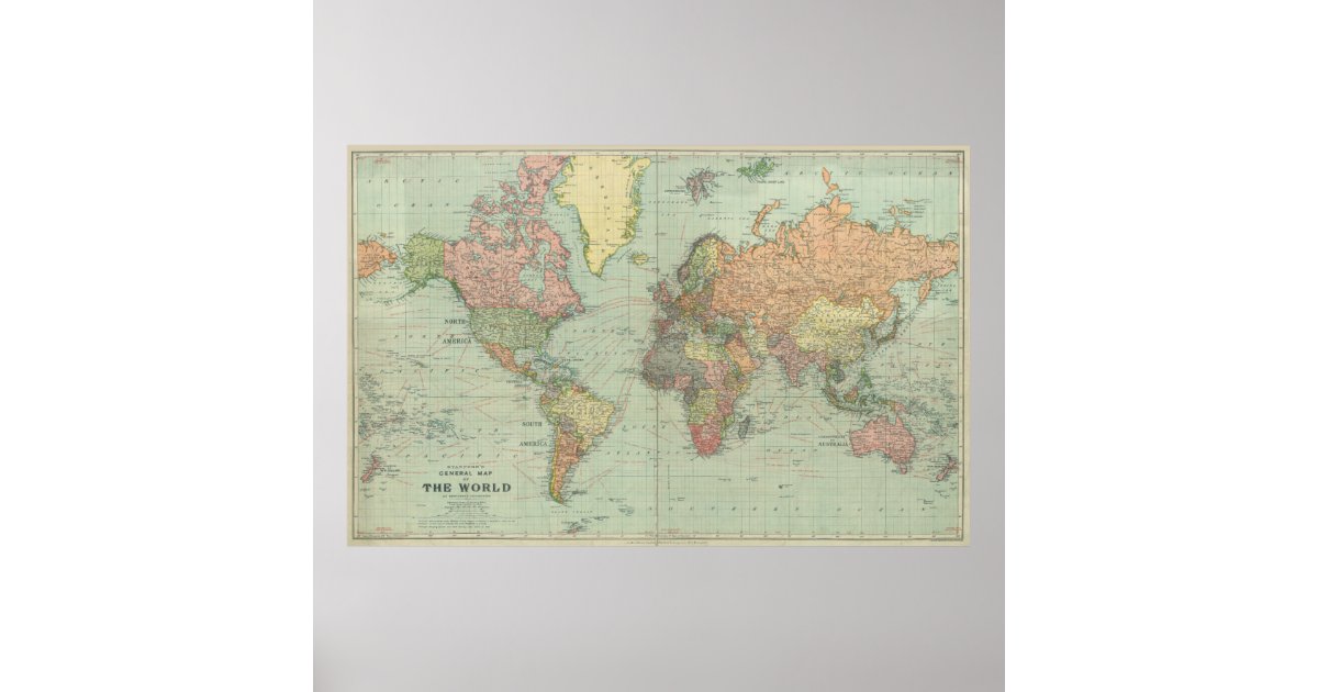 1922 WORLD MAP of SEA & RAIL ROUTES Poster | Zazzle.co.nz