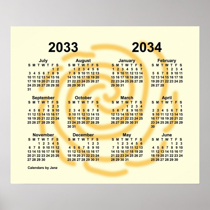 2033-2034 Sunny Days School Year Calendar by Janz Poster | Zazzle.co.nz