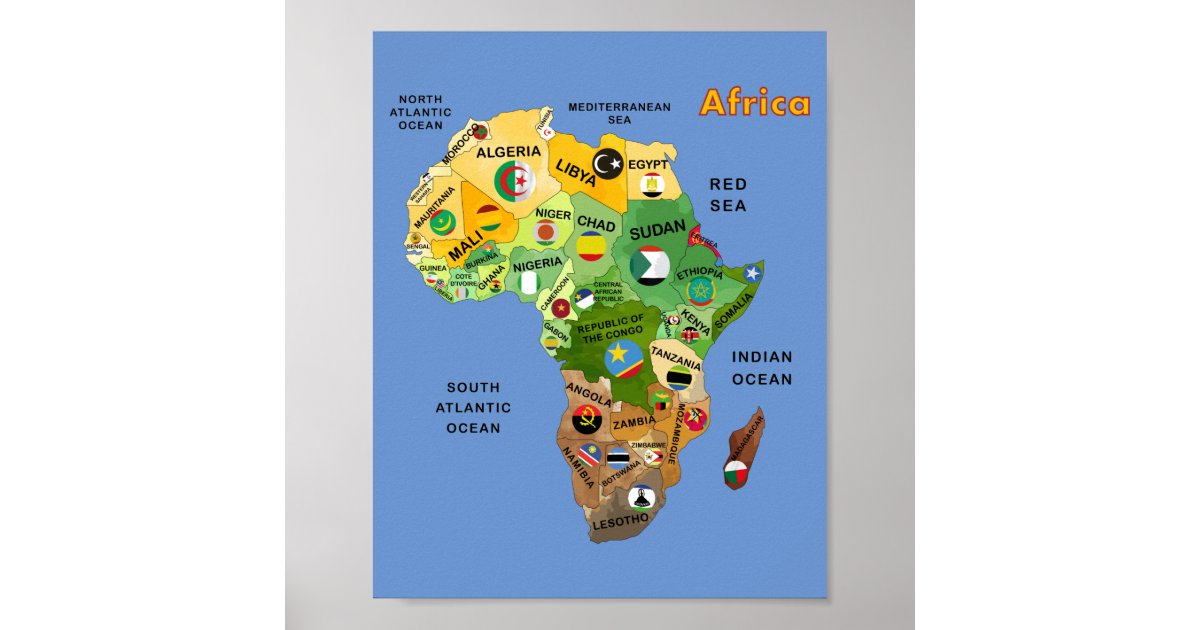 Africa Map with Flags Artwork Poster | Zazzle.co.nz