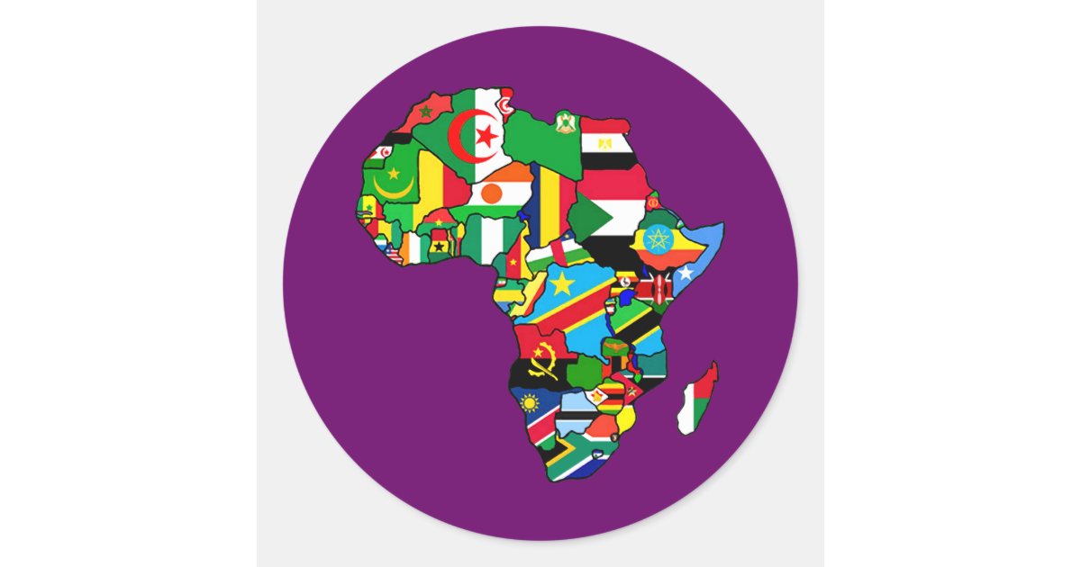 African Map of Africa flags within country maps Classic Round Sticker ...