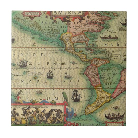 Antique Old World Map of the Americas, 1606 Tile | Zazzle.co.nz