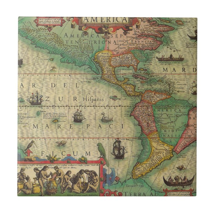Antique Old World Map of the Americas, 1606 Tile | Zazzle.co.nz