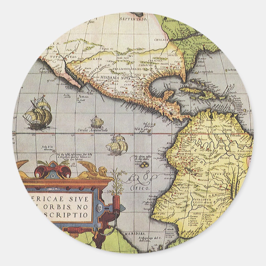 Antique World Map of the Americas, 1570 Classic Round Sticker | Zazzle ...