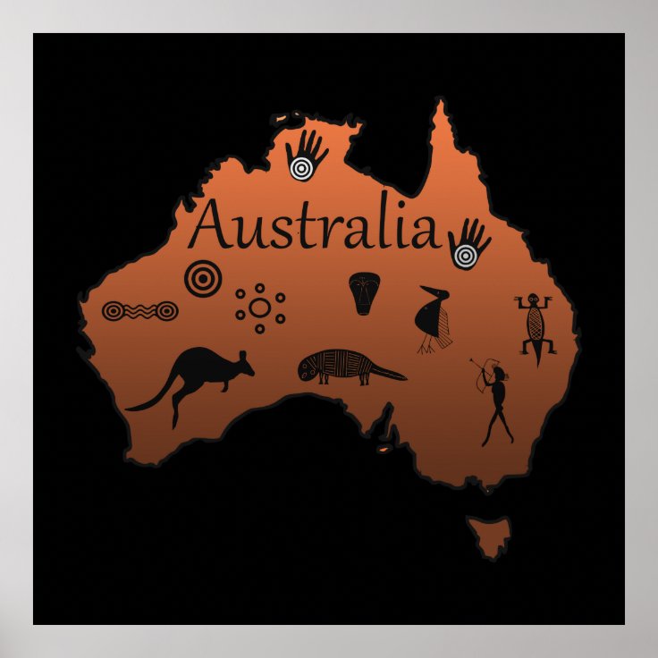 australian aboriginal map with symbols poster | Zazzle.co.nz