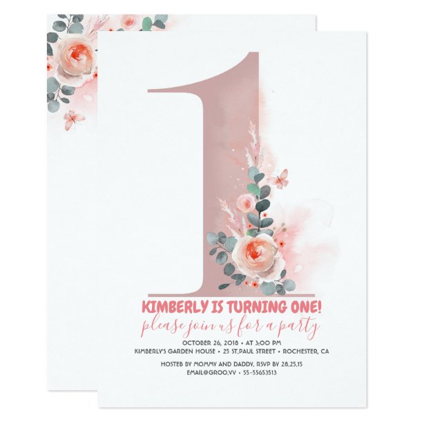 One Year Old Baby Girl Birthday Invitations | Zazzle.co.nz