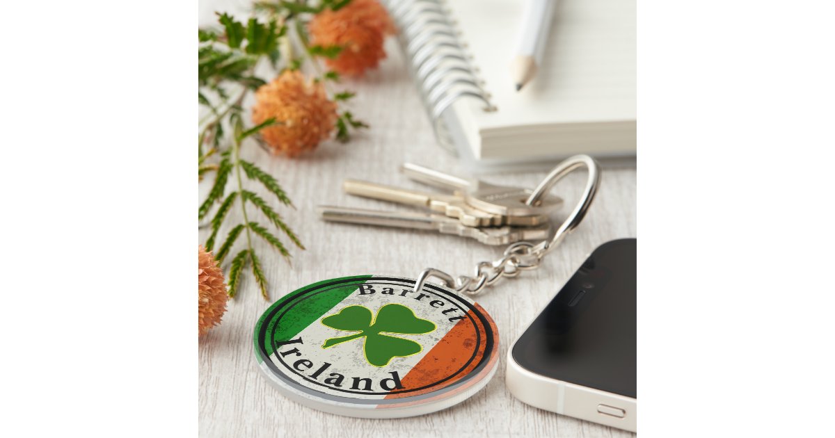 Barrett Gold Trimmed Shamrock Personalised Key Ring | Zazzle.co.nz