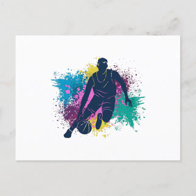 Basketball Player Grungy Colour Splashes Postcard | Zazzle.co.nz