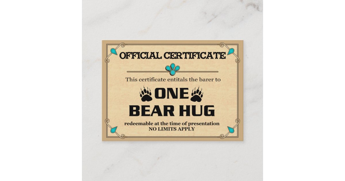BEAR HUG Certificate Cards | Zazzle.co.nz