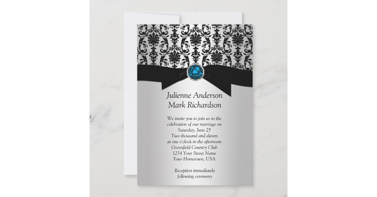 Black Silver Damask Turquoise Wedding Invitatio Invitation | Zazzle.co.nz
