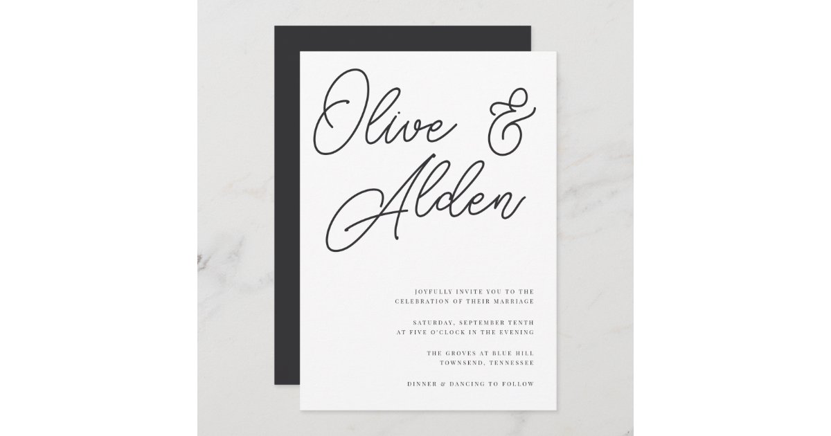 Black & White Oversized Script Wedding Invitation | Zazzle.co.nz
