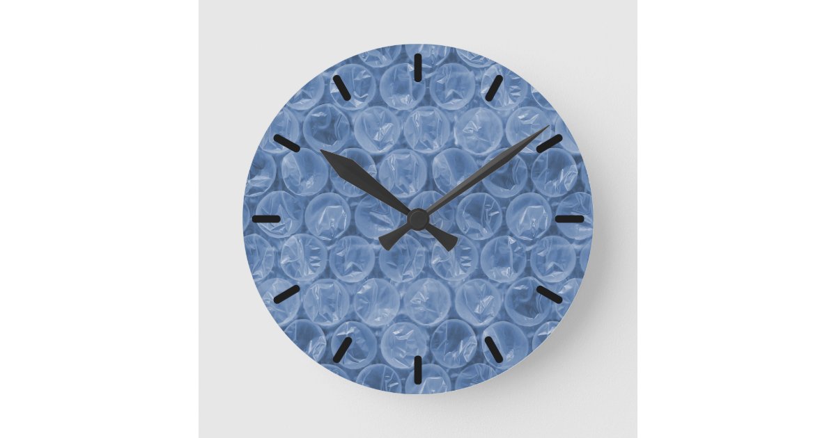 Blue bubble wrap round clock | Zazzle.co.nz