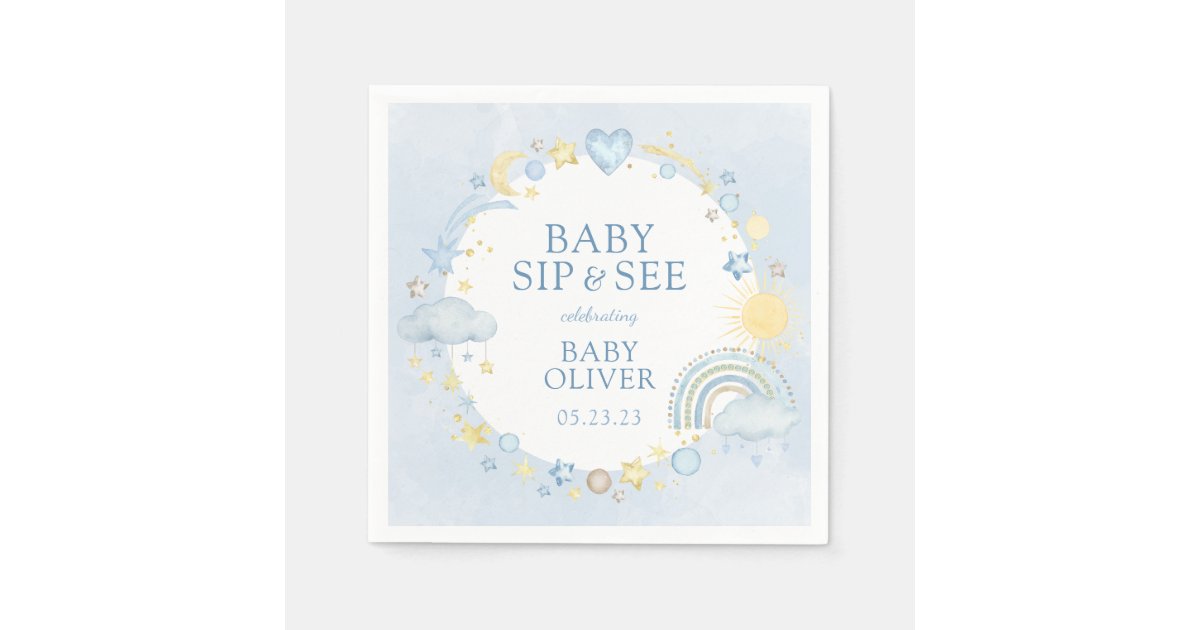 Boy Watercolor Rainbow Sip And See Napkin | Zazzle.co.nz