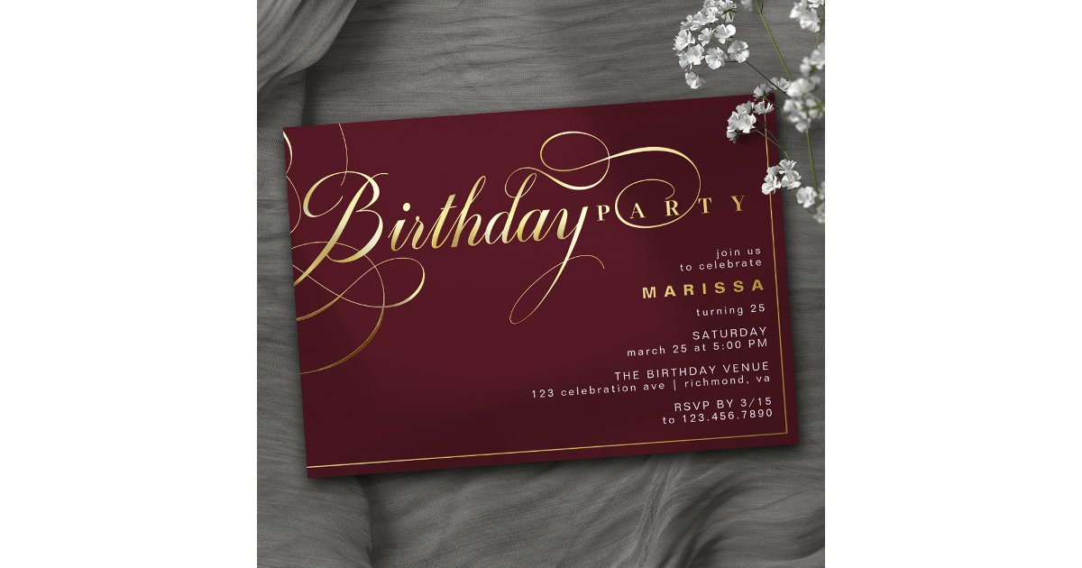 Burgundy Red & Gold | Fancy Maroon Birthday Party | Zazzle.co.nz