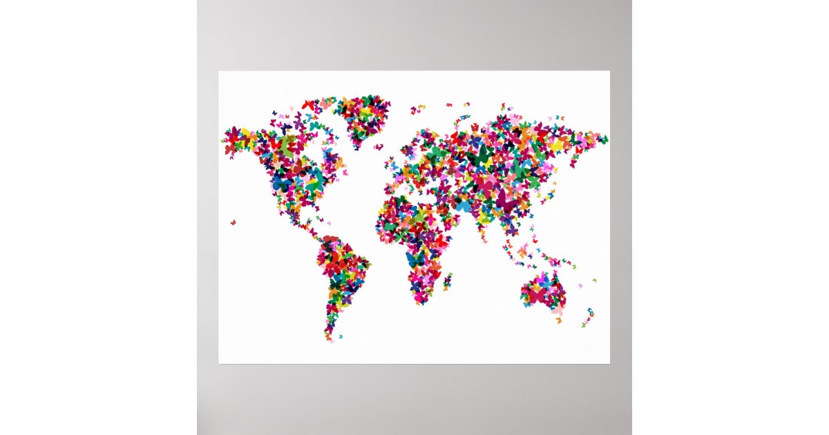 Butterflies Map of the World Poster | Zazzle.co.nz