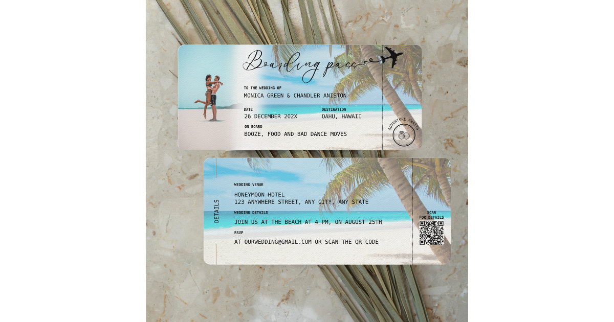 CANCUN Mexico Beach Boarding Pass QR Photo Wedding Invitation | Zazzle ...