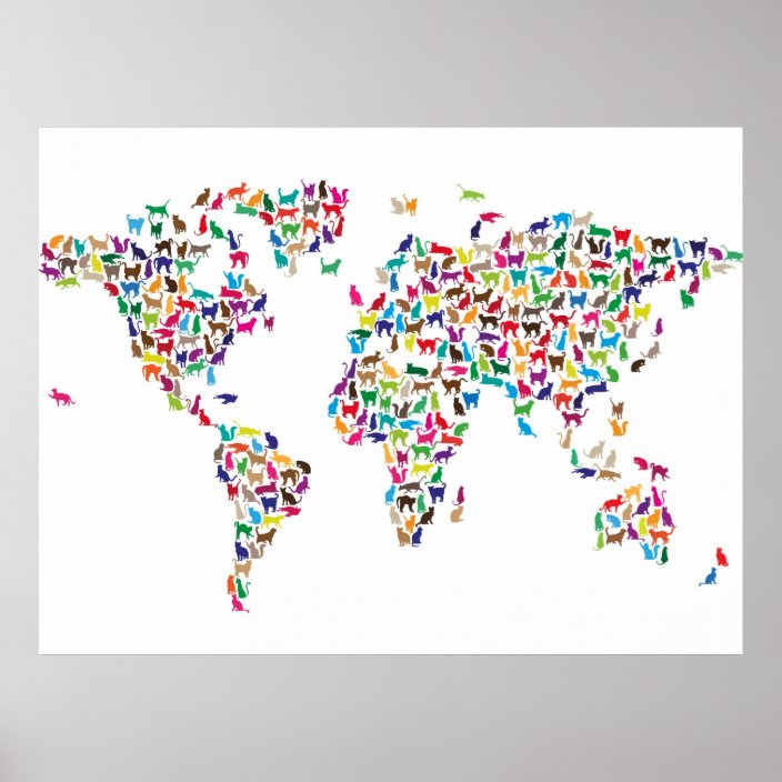 Cats Map of the World Map Poster | Zazzle.co.nz
