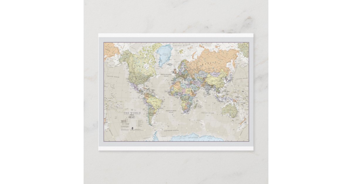 Classic World Map Postcard | Zazzle.co.nz