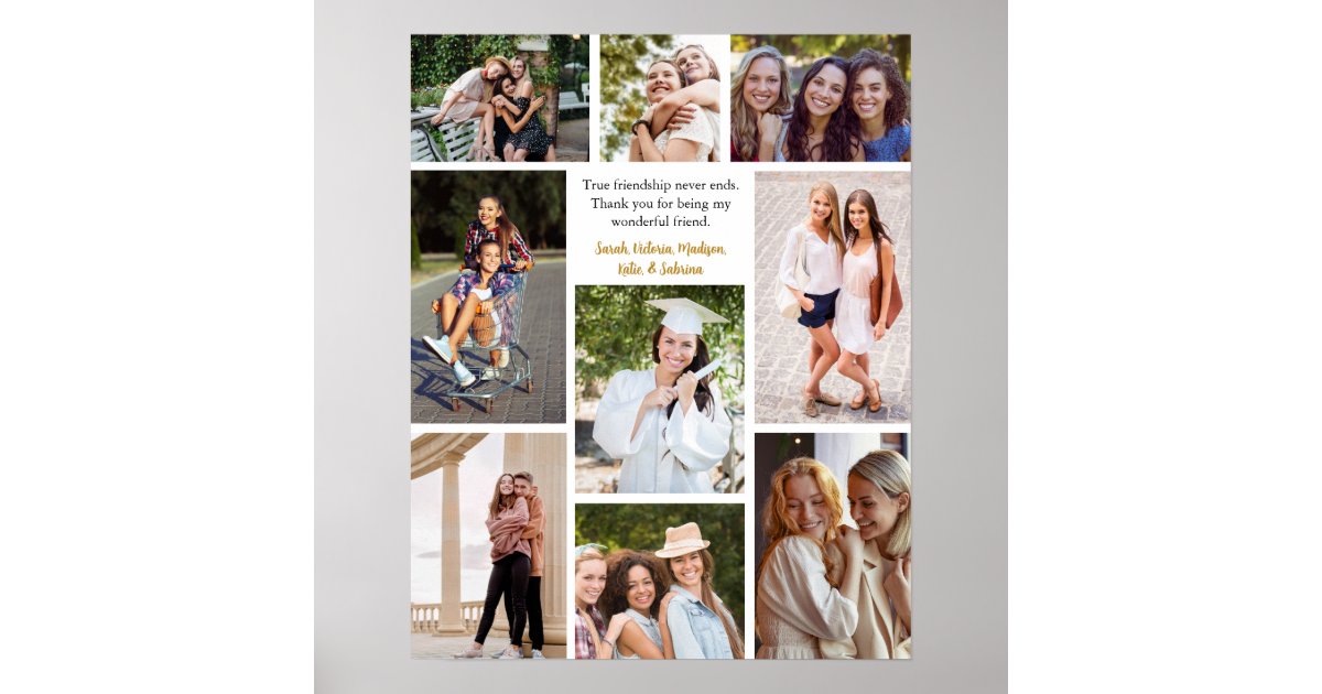 Custom Friends Photo Collage Friendship Quote Poster | Zazzle.co.nz