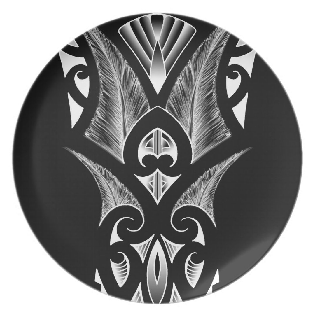 Dark black design with koru tattoo in white plate | Zazzle.co.nz