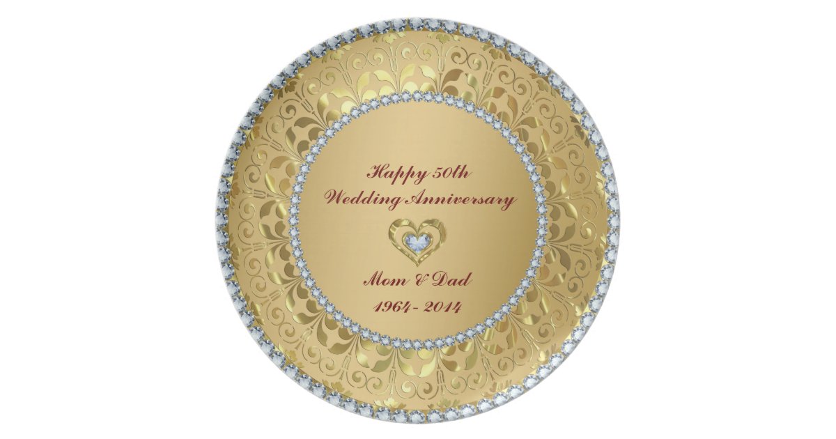 Diamonds & Gold 2 50th Wedding Anniversary Plate | Zazzle.co.nz