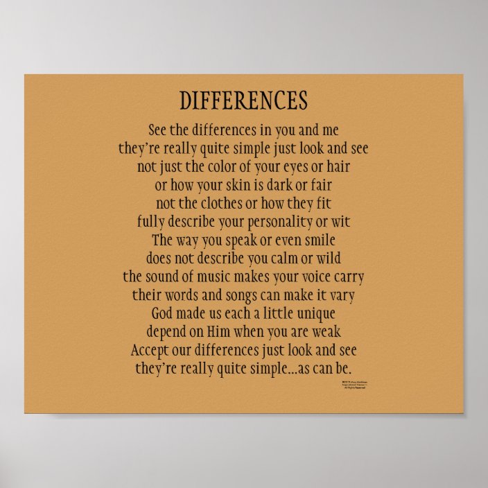 DIFFERENCES POEM POSTER | Zazzle.co.nz