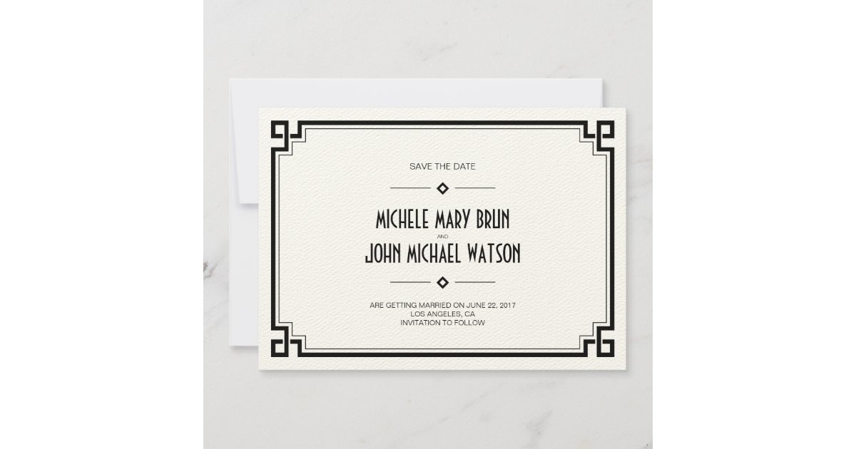Elegant Black Frame Art Deco Save the Date Card | Zazzle.co.nz