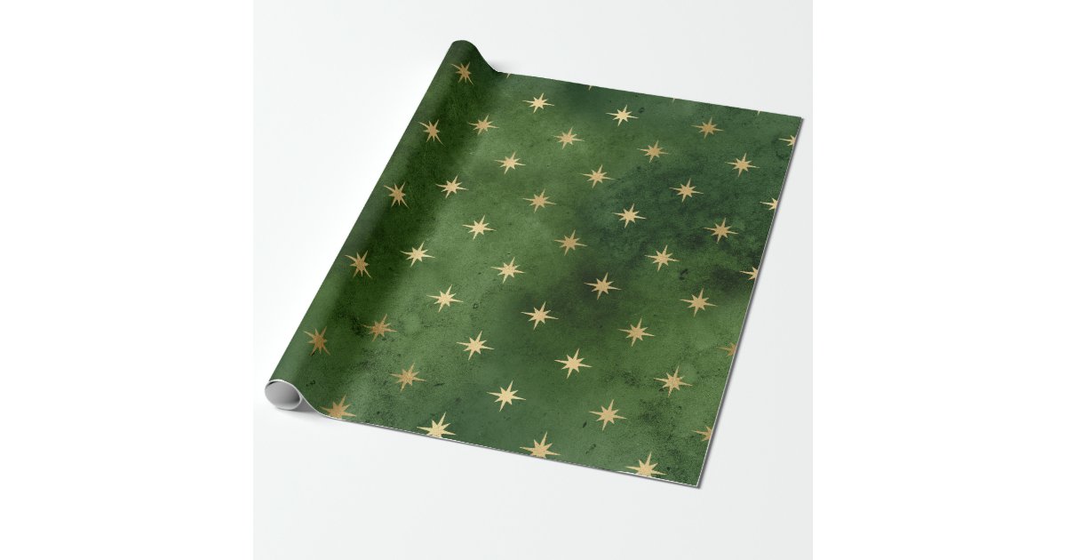 Elegant green & gold Christmas star pattern Wrapping Paper | Zazzle.co.nz