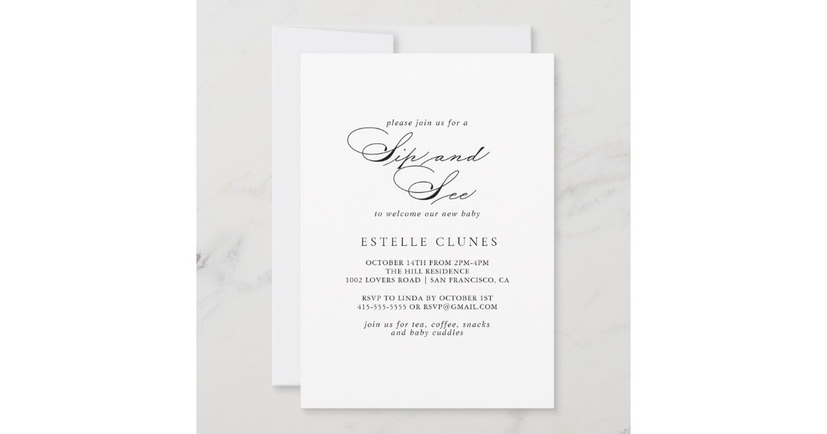 Elegant Modern Calligraphy Sip and See Invitation | Zazzle.co.nz