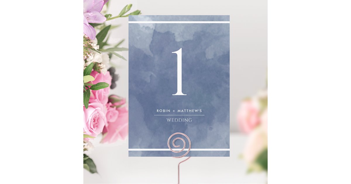 Elegant Navy Blue Watercolor Table Number | Zazzle.co.nz
