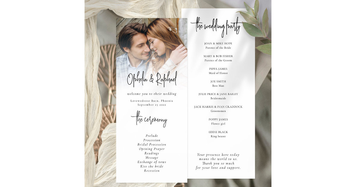 Elegant Photo Overlay Script Wedding Program Invitation | Zazzle.co.nz