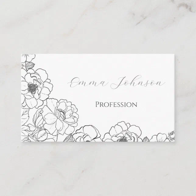 Elegant Roses Floral Black Line art Business Card | Zazzle.co.nz