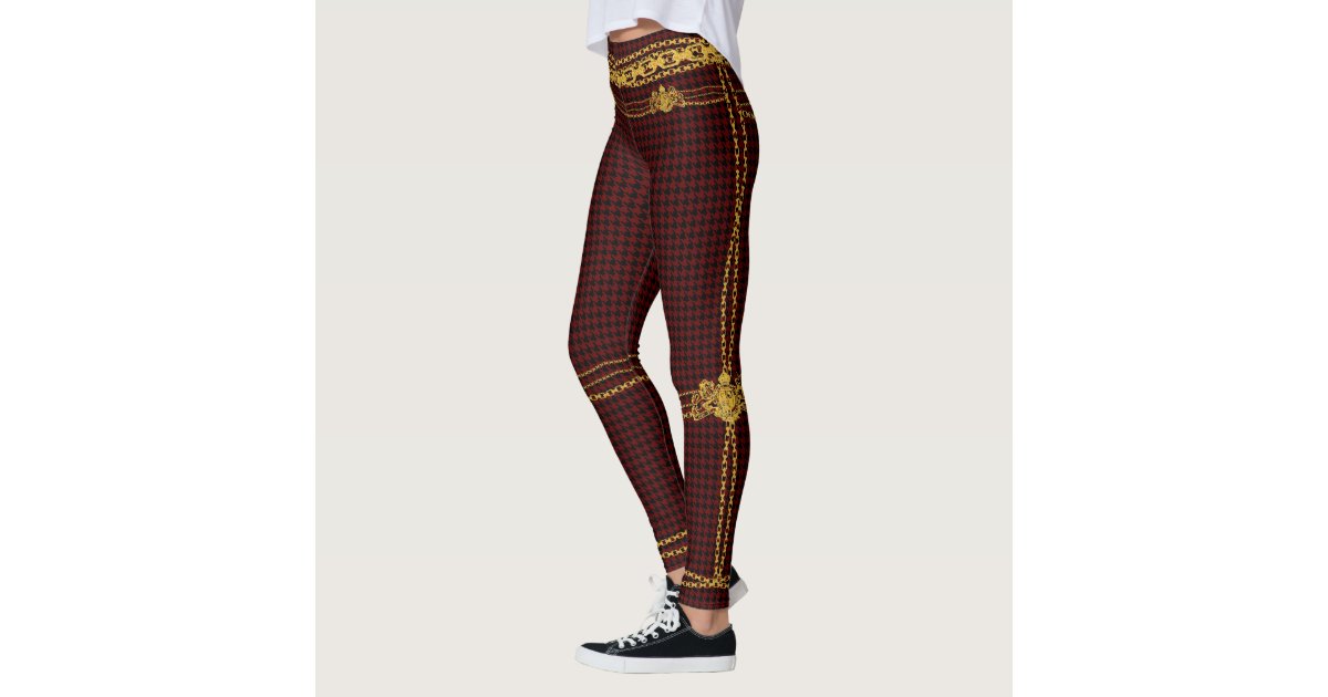 Empress Gold Chain Emblem Black Red Houndstooth Leggings | Zazzle.co.nz