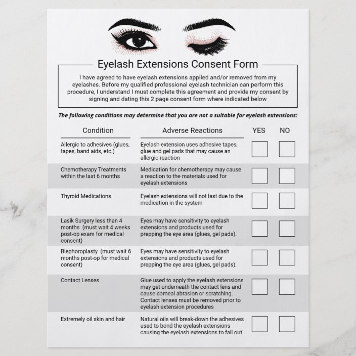 Lash Extension Waiver Form Template