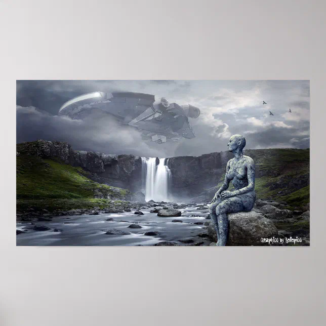 Female Alien and UFO Spaceship Graphic Art Poster | Zazzle.co.nz