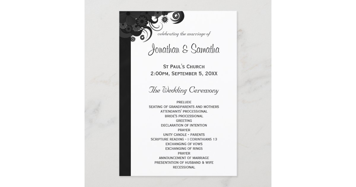 Floral Black and White Gothic Wedding Programs Programme | Zazzle.co.nz