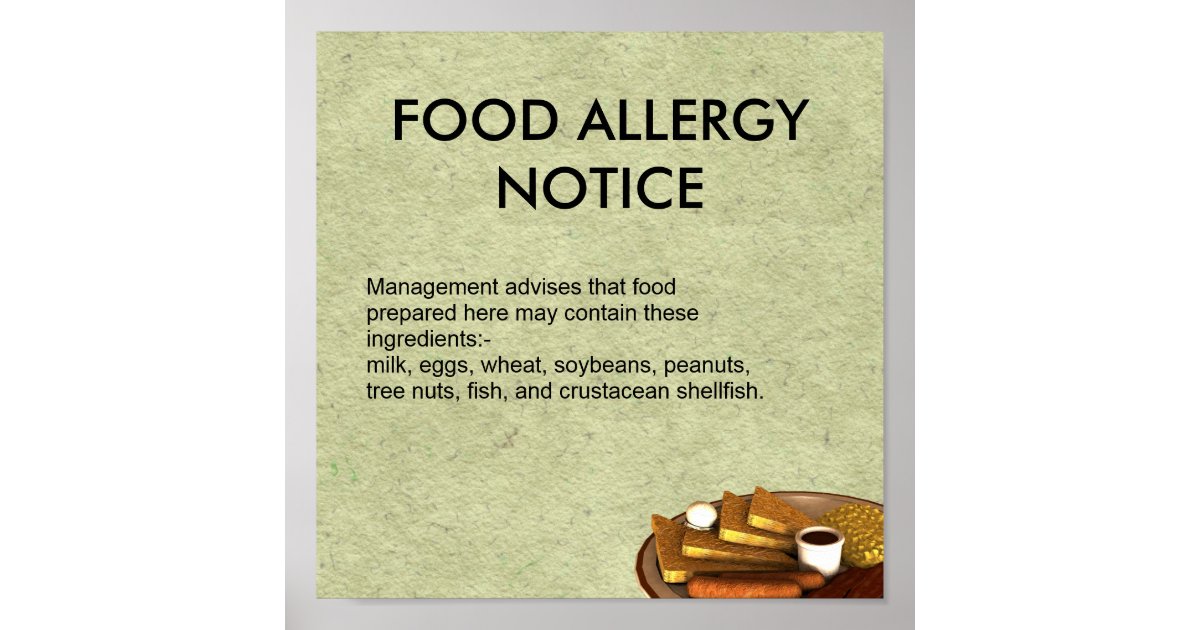 Food Allergy Notice Poster | Zazzle.co.nz