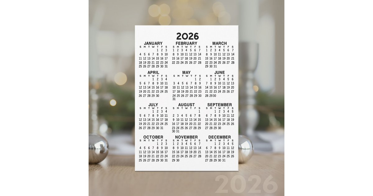 Full Year View Calendar - Basic Minimal Card | Zazzle.co.nz