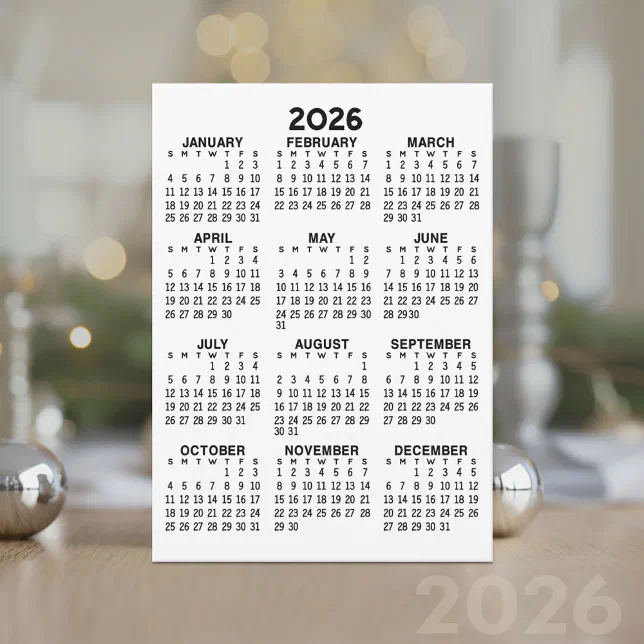 Full Year View Calendar - Basic Minimal Card | Zazzle.co.nz