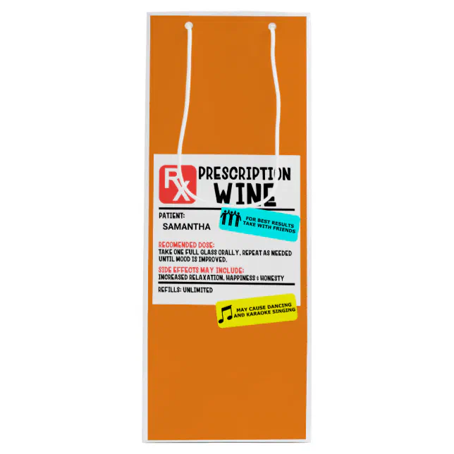 Funny Prescription Wine Warning Label Personalised Wine Gift Bag ...