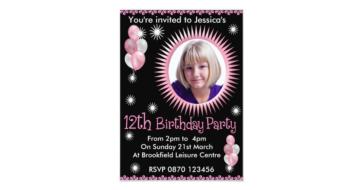 Girls 12th Birthday Photo Invitation | Zazzle.co.nz