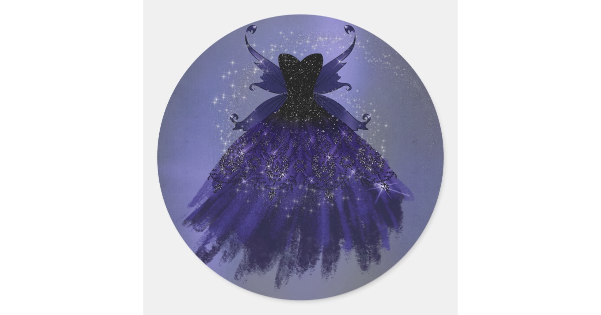 Gothic Fairy Indigo Gown | Midnight Purple Sheen Classic Round Sticker ...