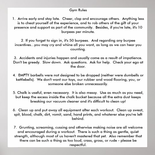 Gym Rules Poster | Zazzle.co.nz