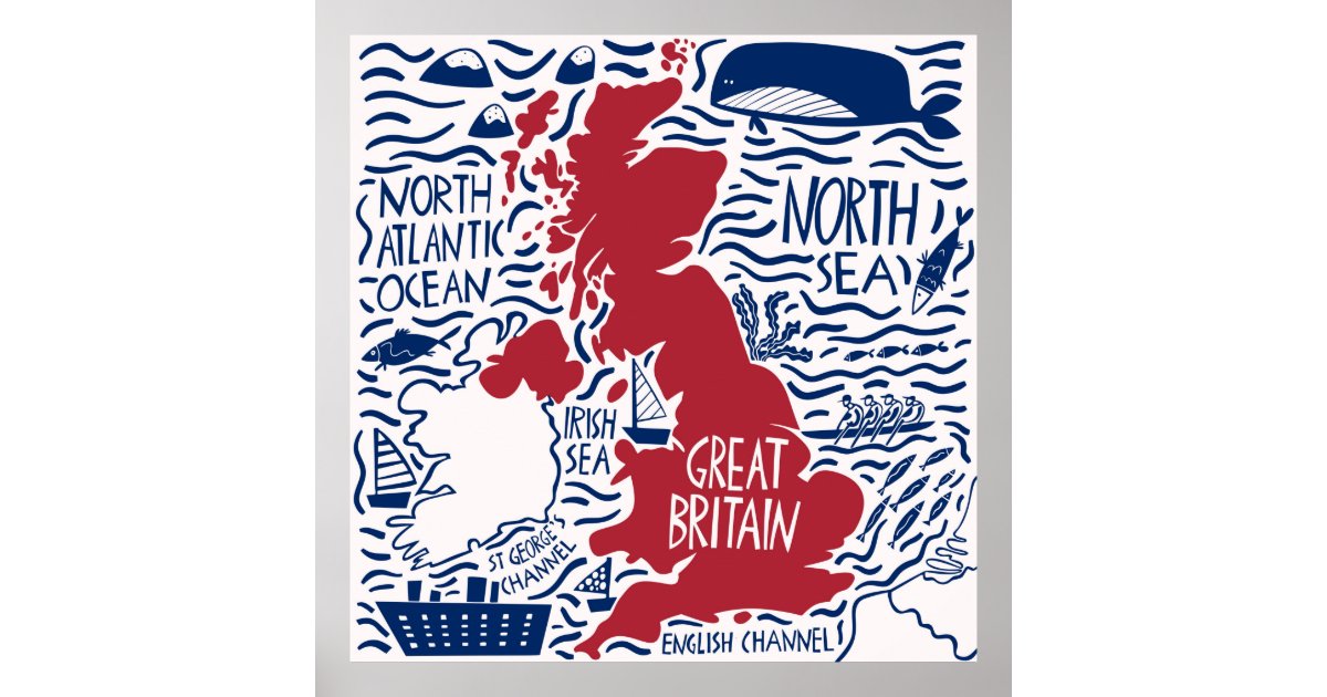 hand drawn stylised map of the United Kingdom. Tra Poster | Zazzle.co.nz