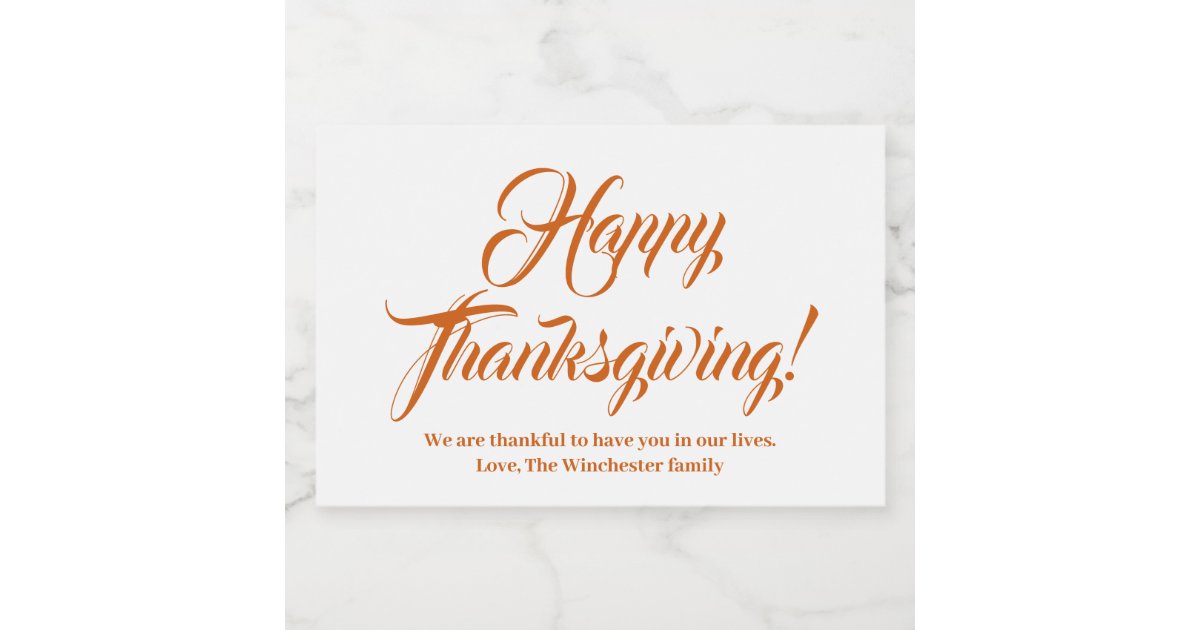 Happy Thanksgiving orange spice custom script text Food Label | Zazzle ...
