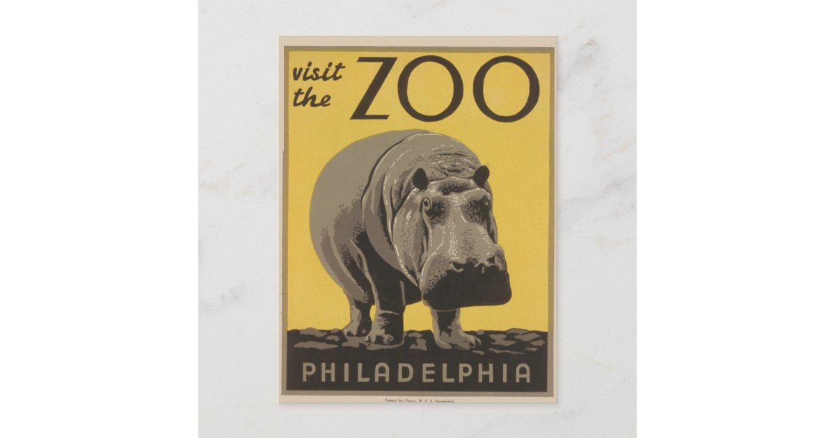 Hippopotamus vintage hippo zoo poster wpa postcard | Zazzle.co.nz