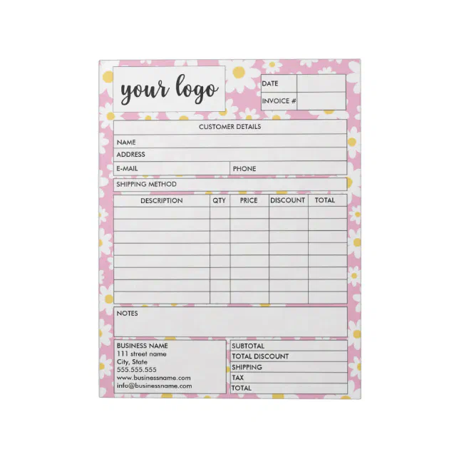 Invoice Business Sales Form Receipt, Add Logo Notepad | Zazzle.co.nz