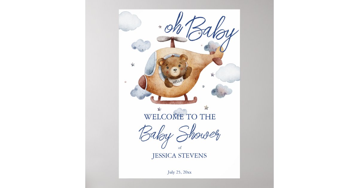 Little tiny pilot helicopter baby shower welcome poster | Zazzle.co.nz
