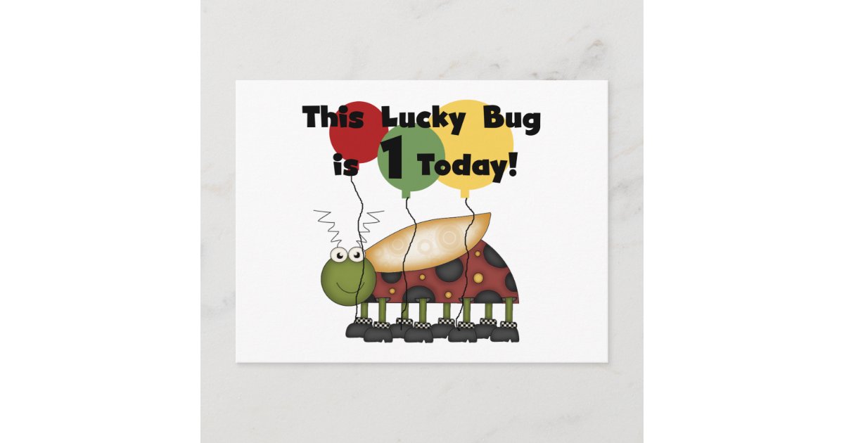 Lucky Bug is One Birthday Tshirts and Gifts Postcard | Zazzle.co.nz